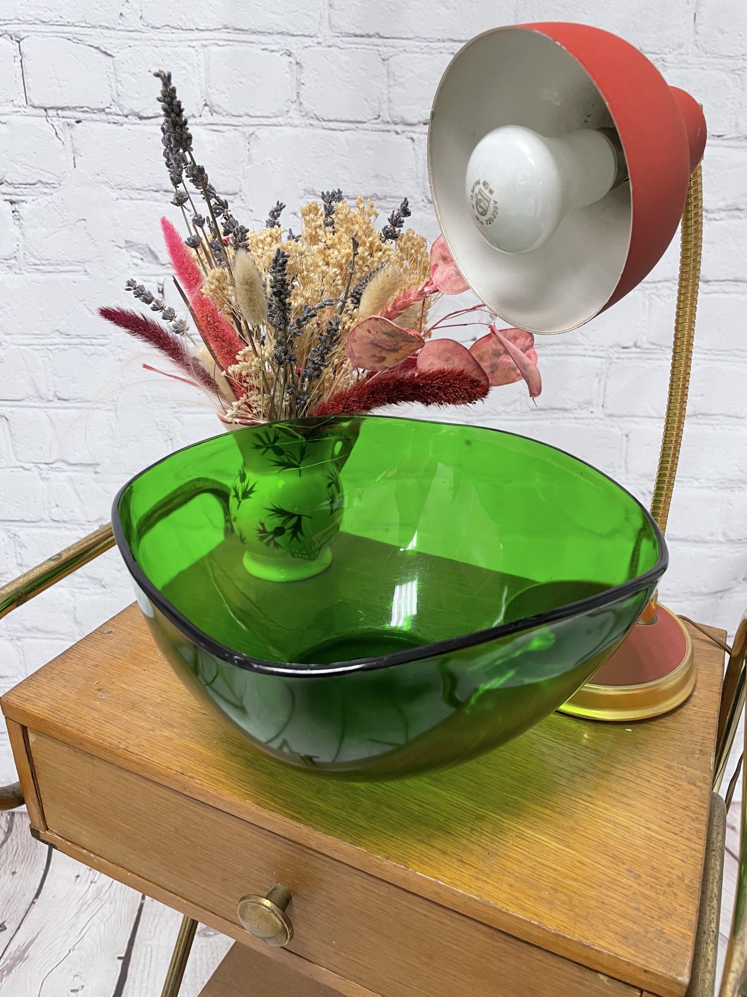 Saladier vintage en verre trempé vert Vereco France - Ressourcerie ...