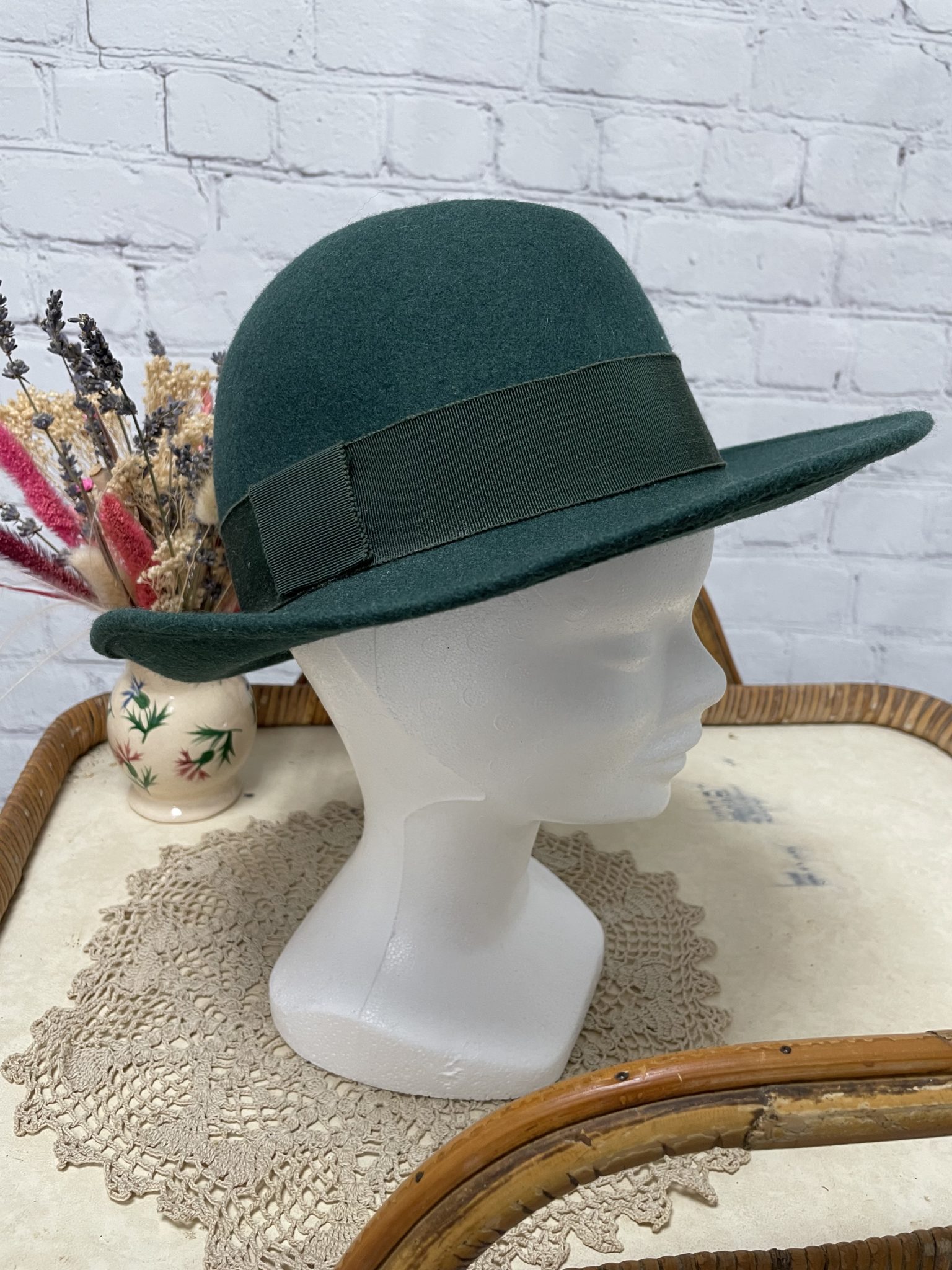Chapeau femme fedora vintage vert émeraude chapelier E. Werlé Paris ...