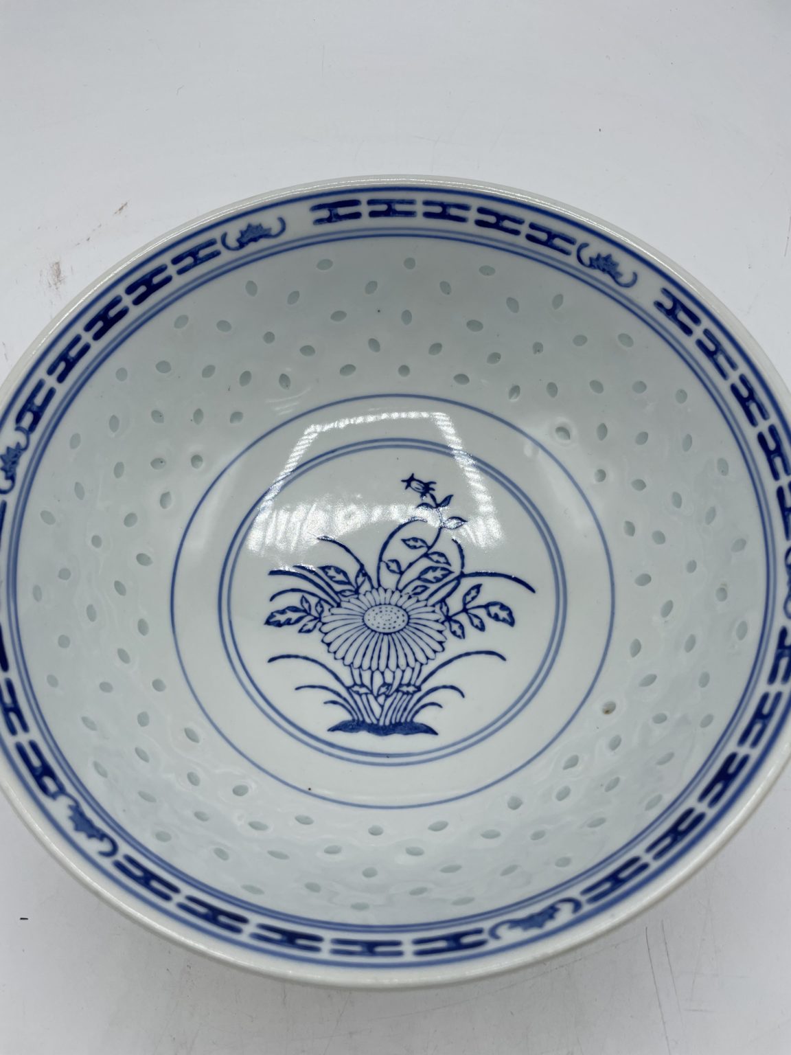Saladier porcelaine chinois bleu motif grains de riz - Ressourcerie ...
